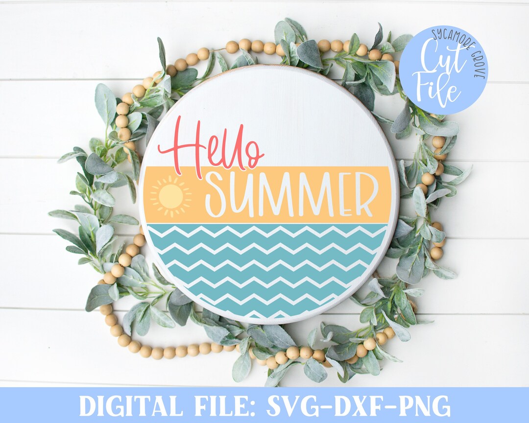 Hello Summer Svg, Round Summer Door Hanger Svg, Layered Svg, Silhouette ...