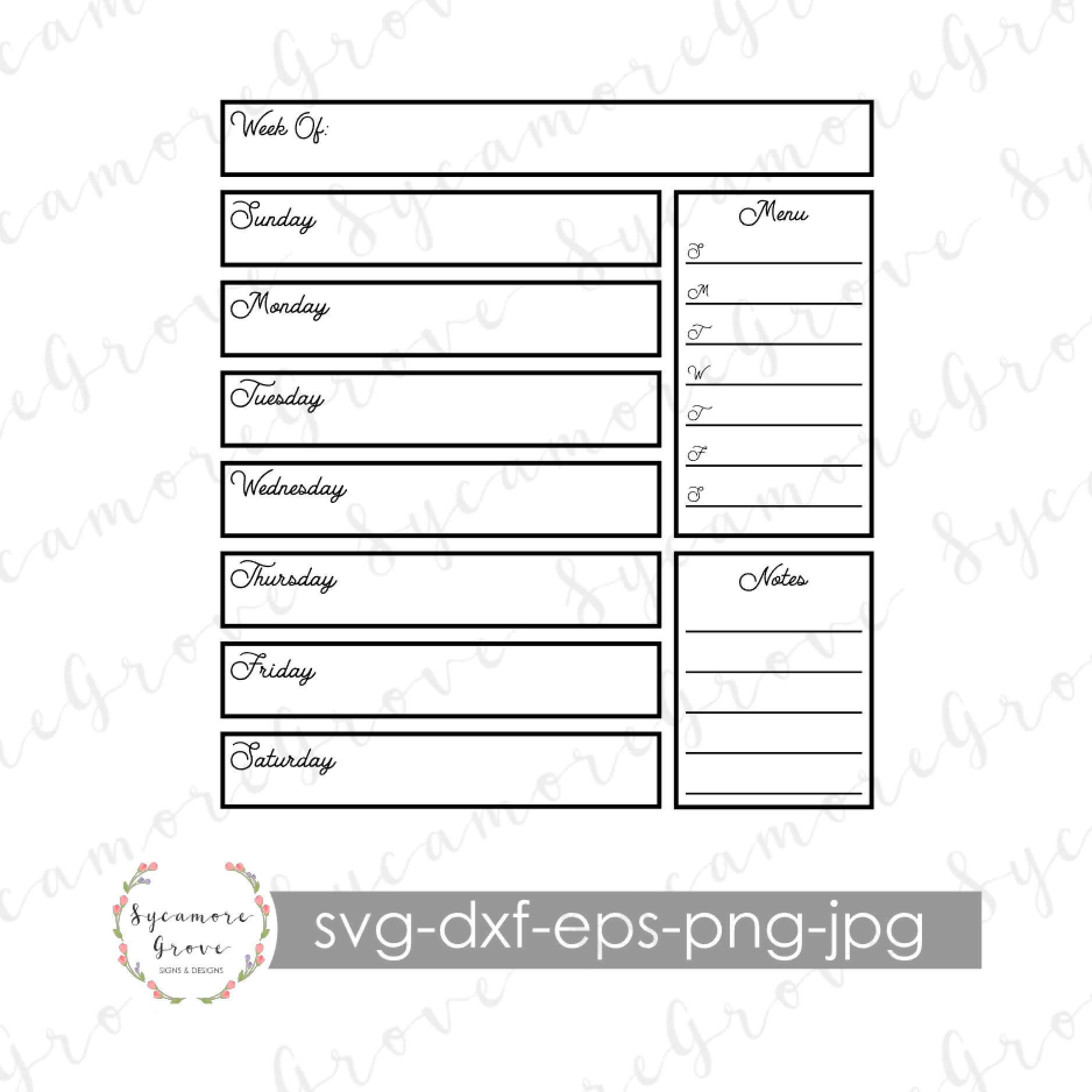 Weekly Calendar and Menu Planner SVG to Do List Chalkboard - Etsy
