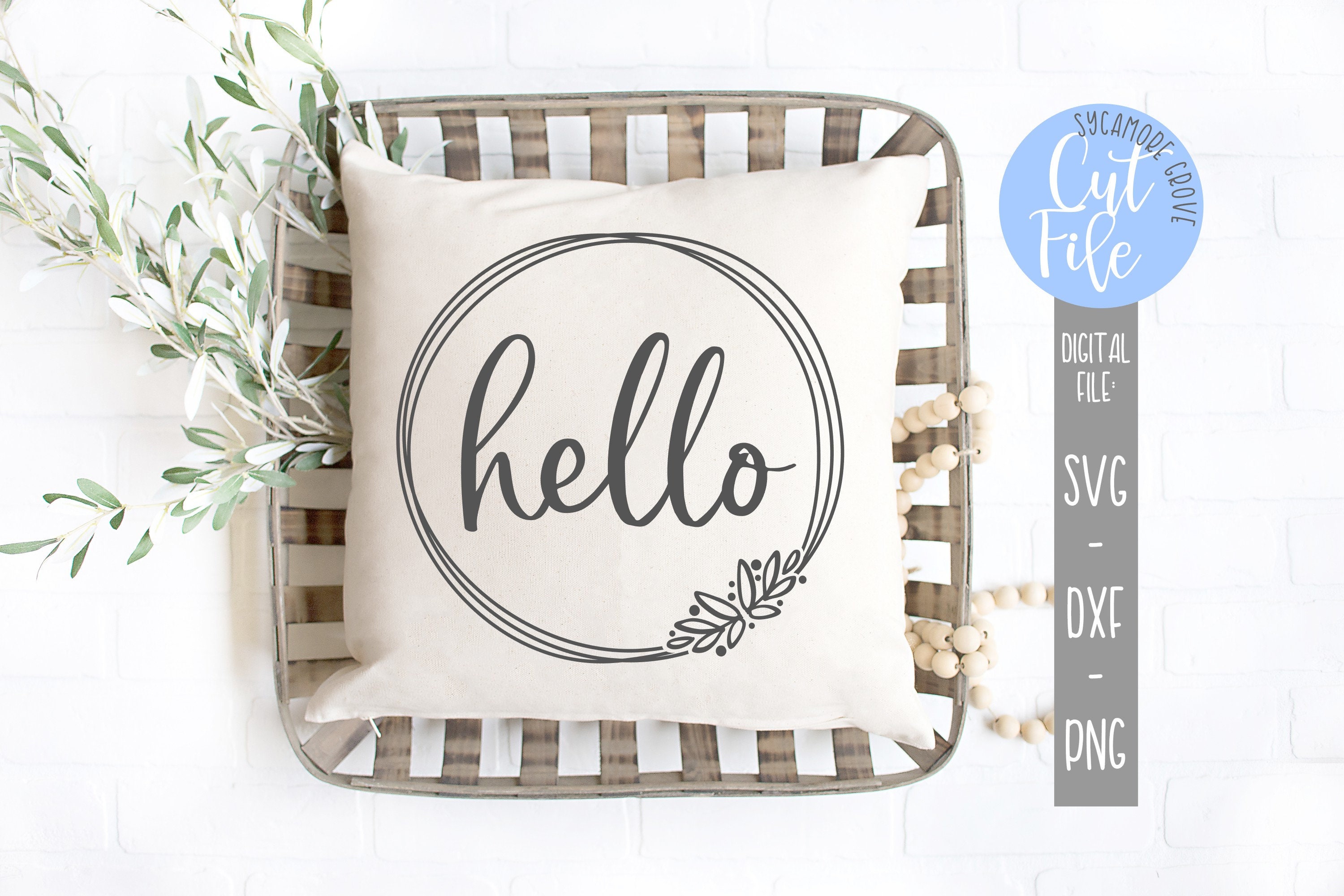 Round Hello Svg Wreath and Laurel Svg Silhouette File | Etsy