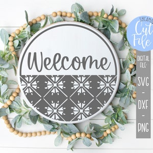 Welcome Svg, Round Door Hanger Svg, Front Porch Decor Svg, Entryway Svg ...