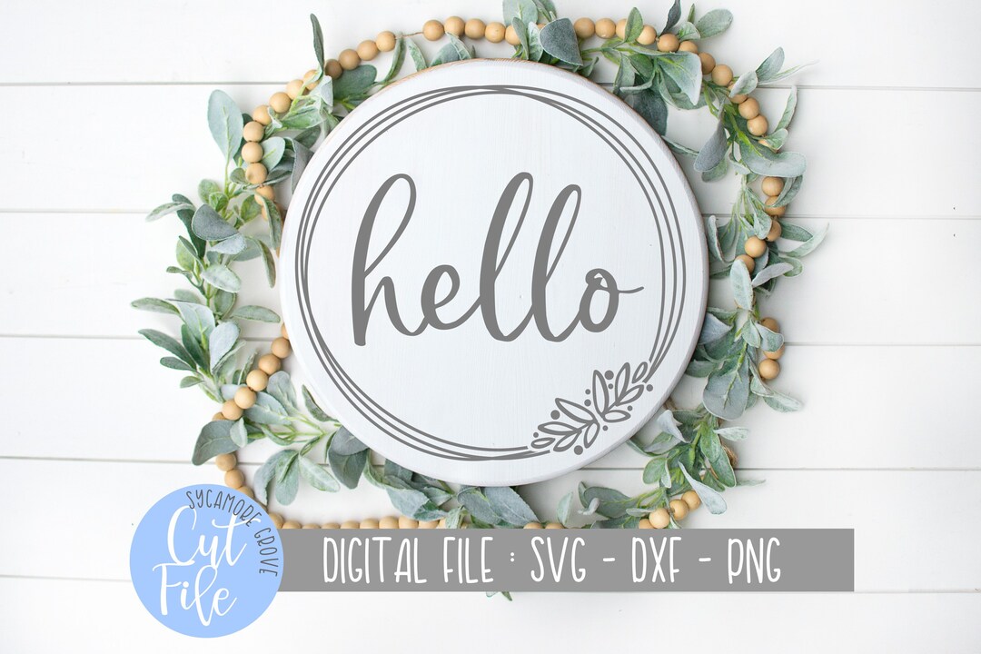 Round Hello Svg Wreath and Laurel Svg Silhouette File - Etsy