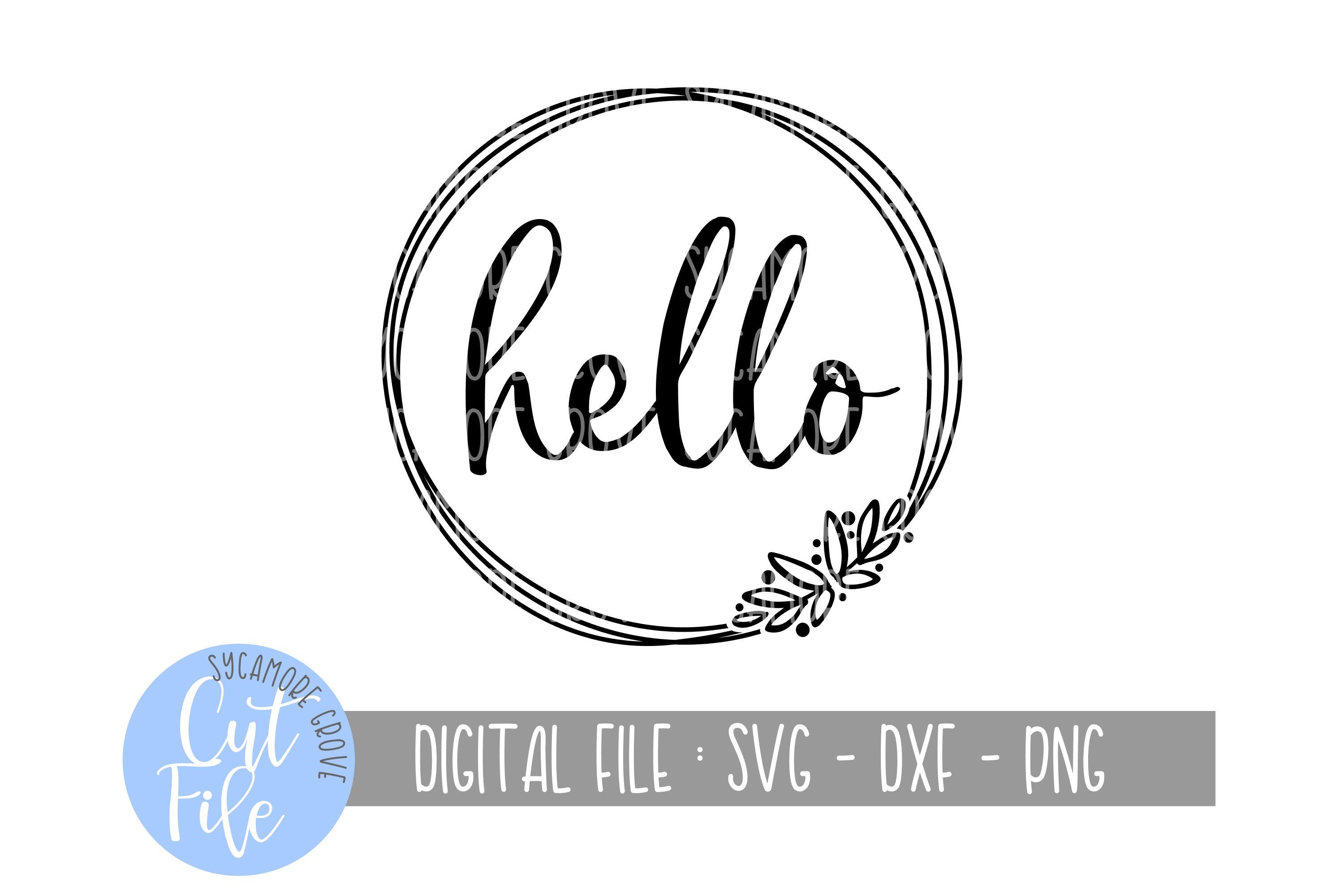 Round Hello Svg Wreath and Laurel Svg Silhouette File | Etsy