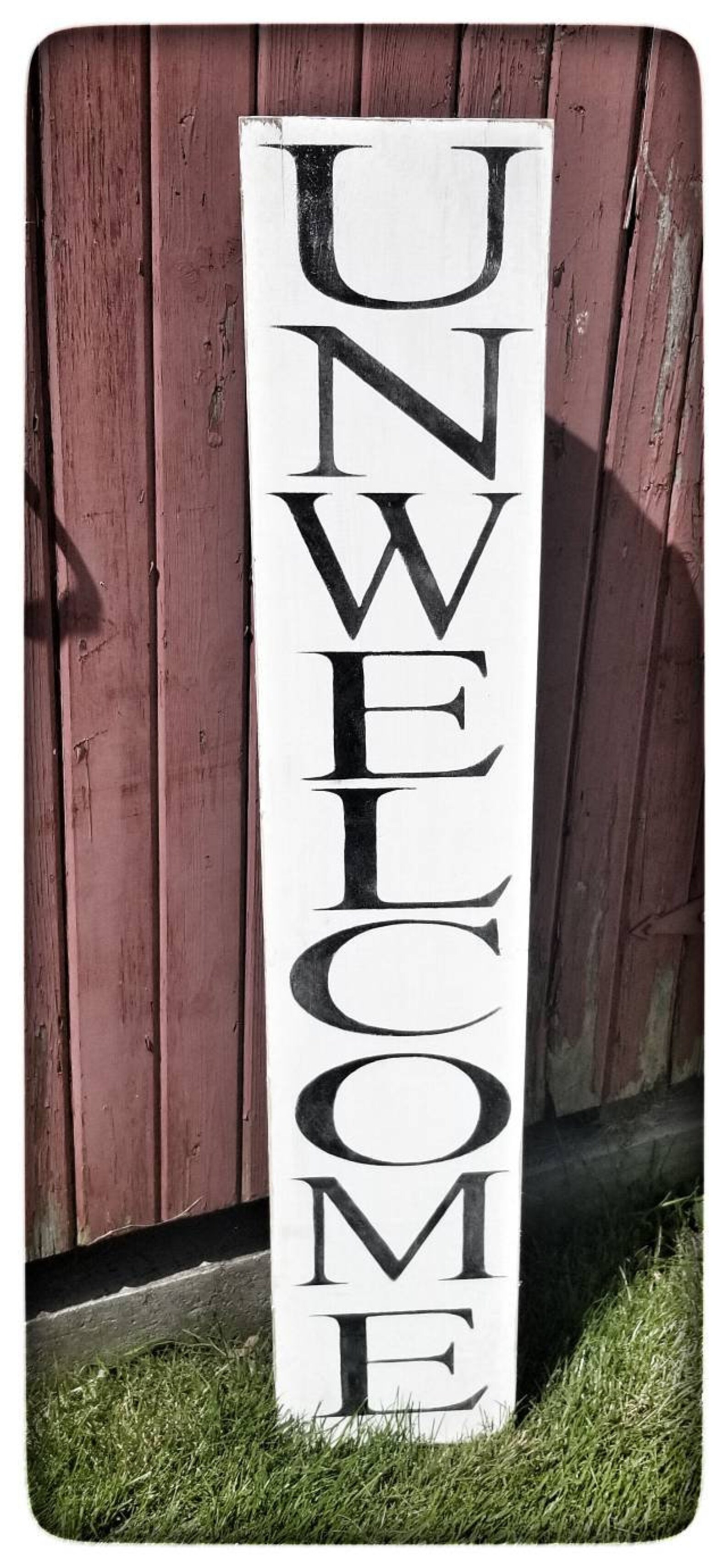 Wooden UNWELCOME Porch Sign Rustic Welcome Sign Farmhouse - Etsy
