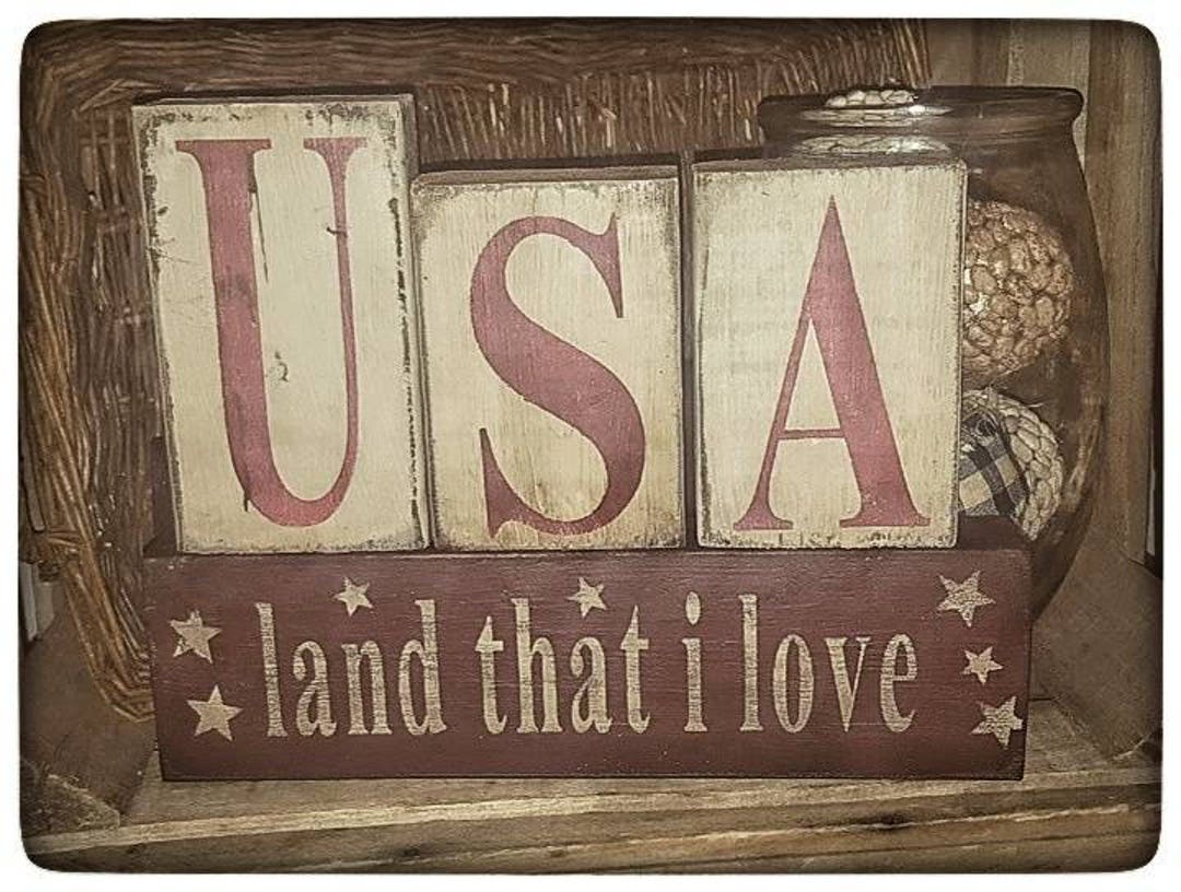4 Pc. Wooden Americana Block Set-americana Decor-americana Block Set ...