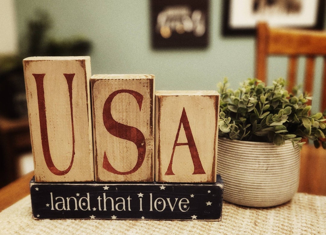 Wooden Americana Block Set||americana Decor||americana Home Decor Set ...