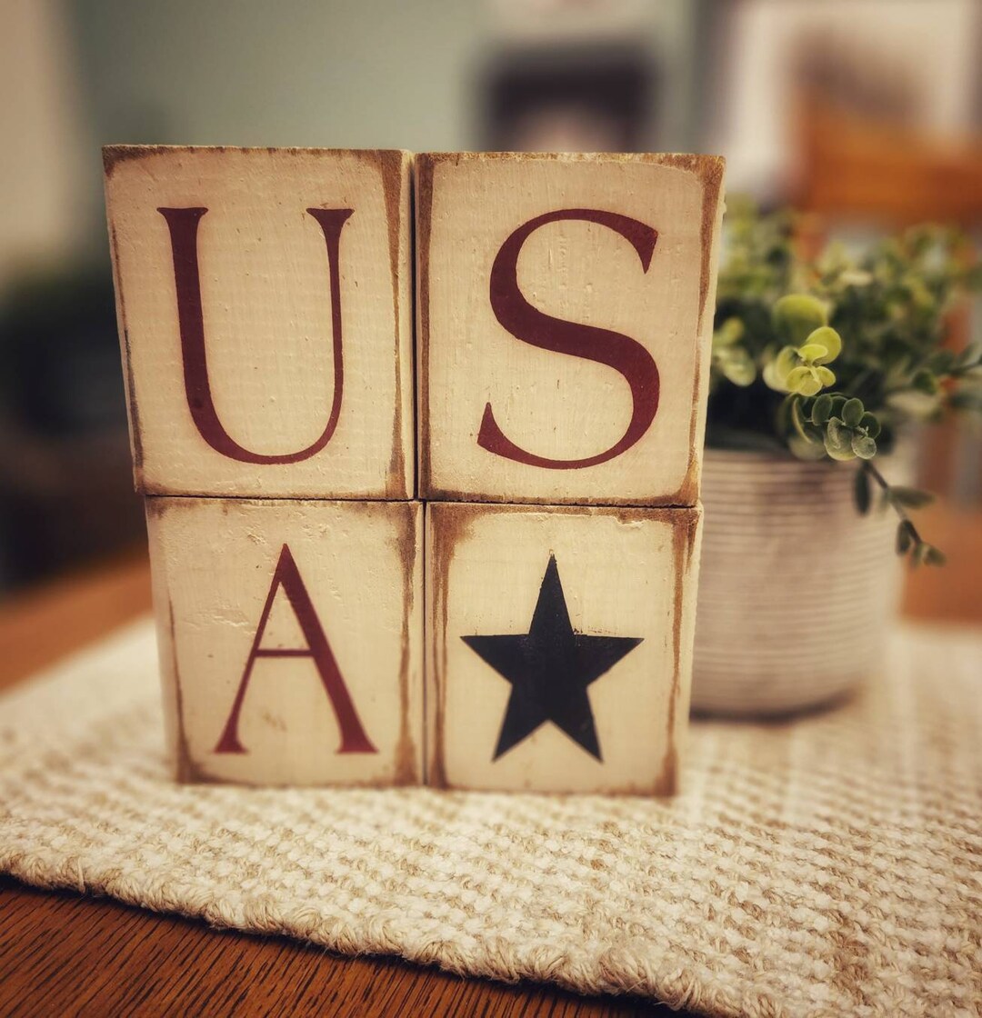 Usa Wooden Block Setsamericana Decoramericanausa Primitive Block Set ...