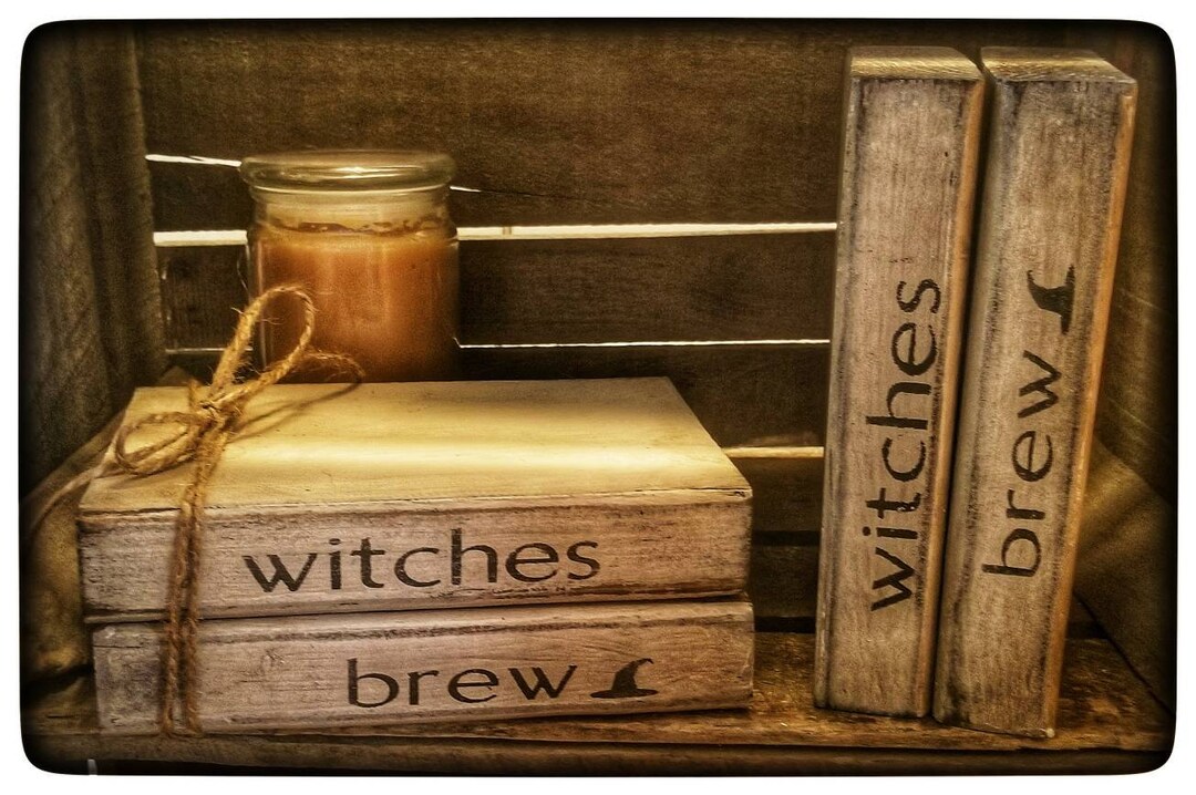 Witches Brew 2pc Book Sethalloween Decorwooden Farmhouse - Etsy