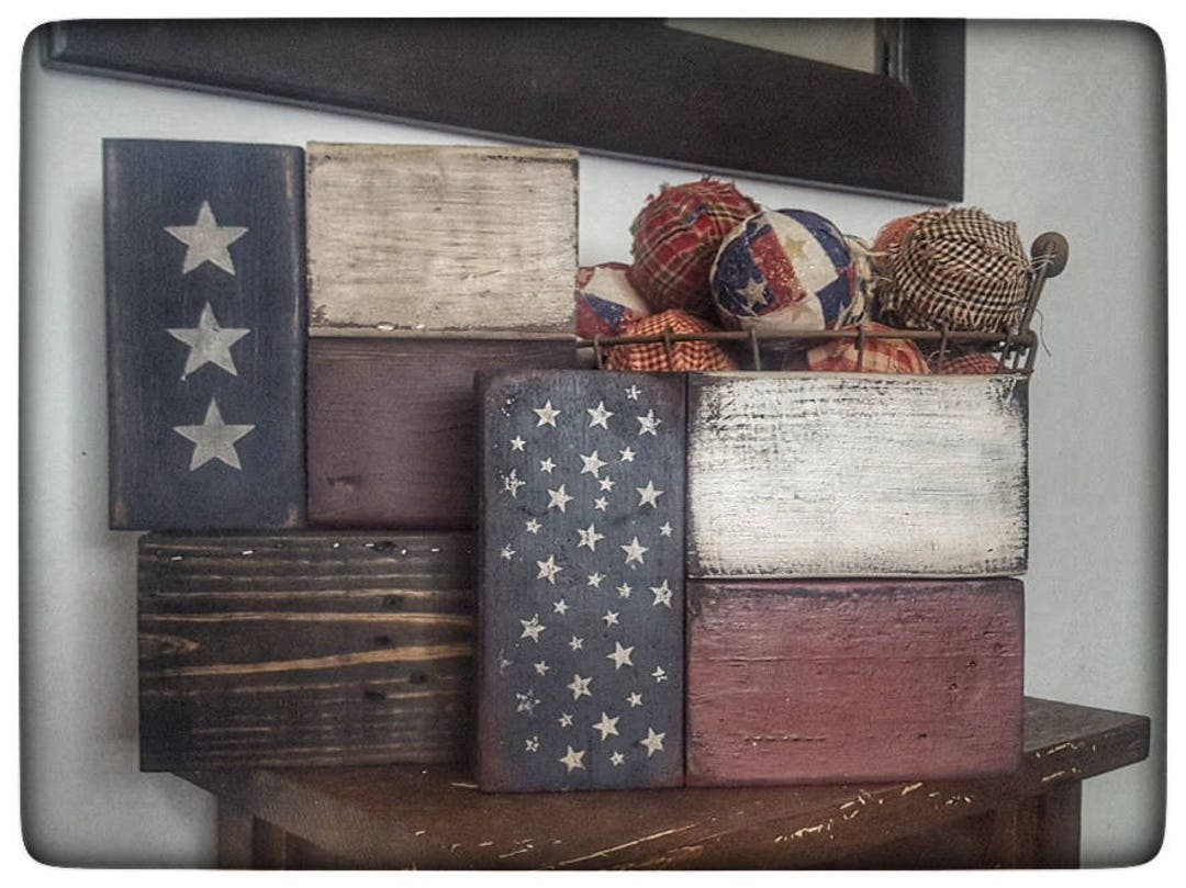 3 Pc. Wooden Americana Flag Block Set-americana Decor-americana Block ...