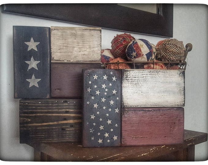 3 Pc. Wooden Americana Flag Block Set-americana Decor-americana Block ...