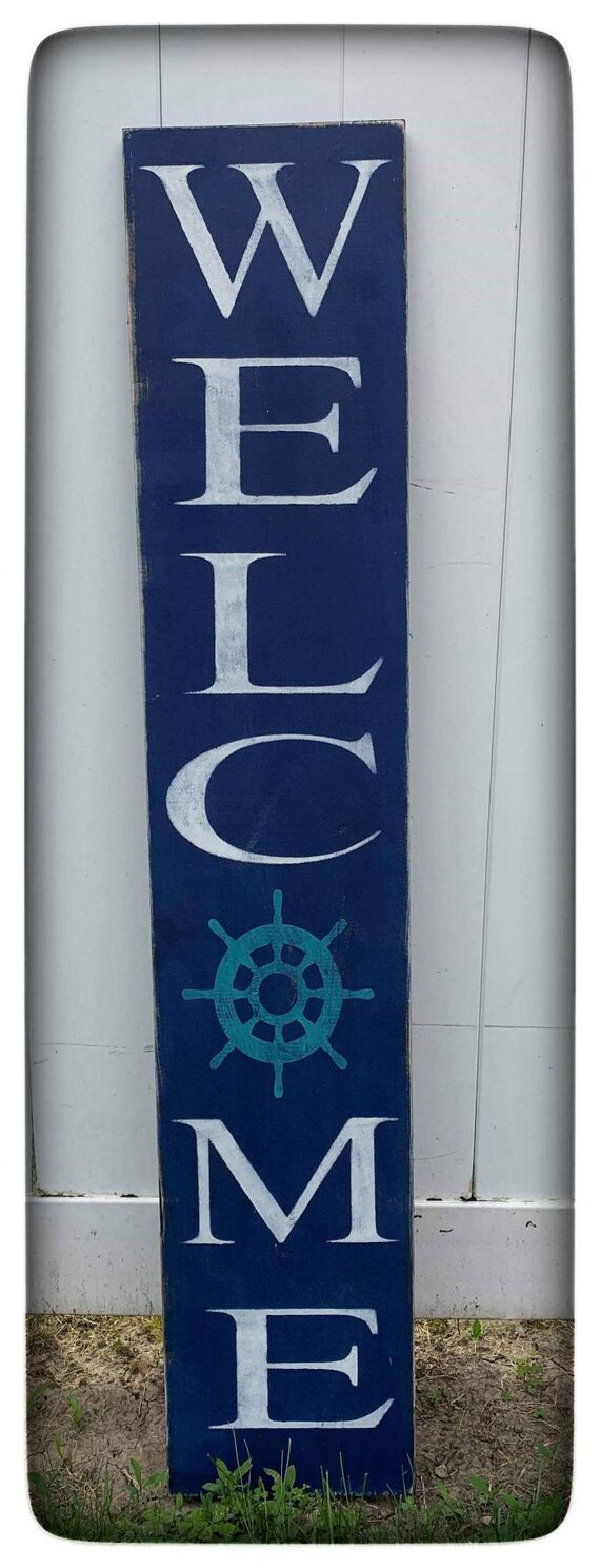 Rustic Wood WELCOME Sign for Porch porch Sign boat wheel | Etsy