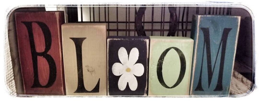 Bloom Wooden Block Set-primitive-primitive Decor-home Decor-wooden Word ...
