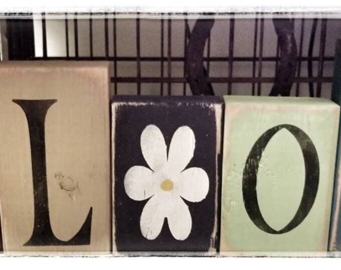 Bloom Wooden Block Set-primitive-primitive Decor-home Decor-wooden Word ...