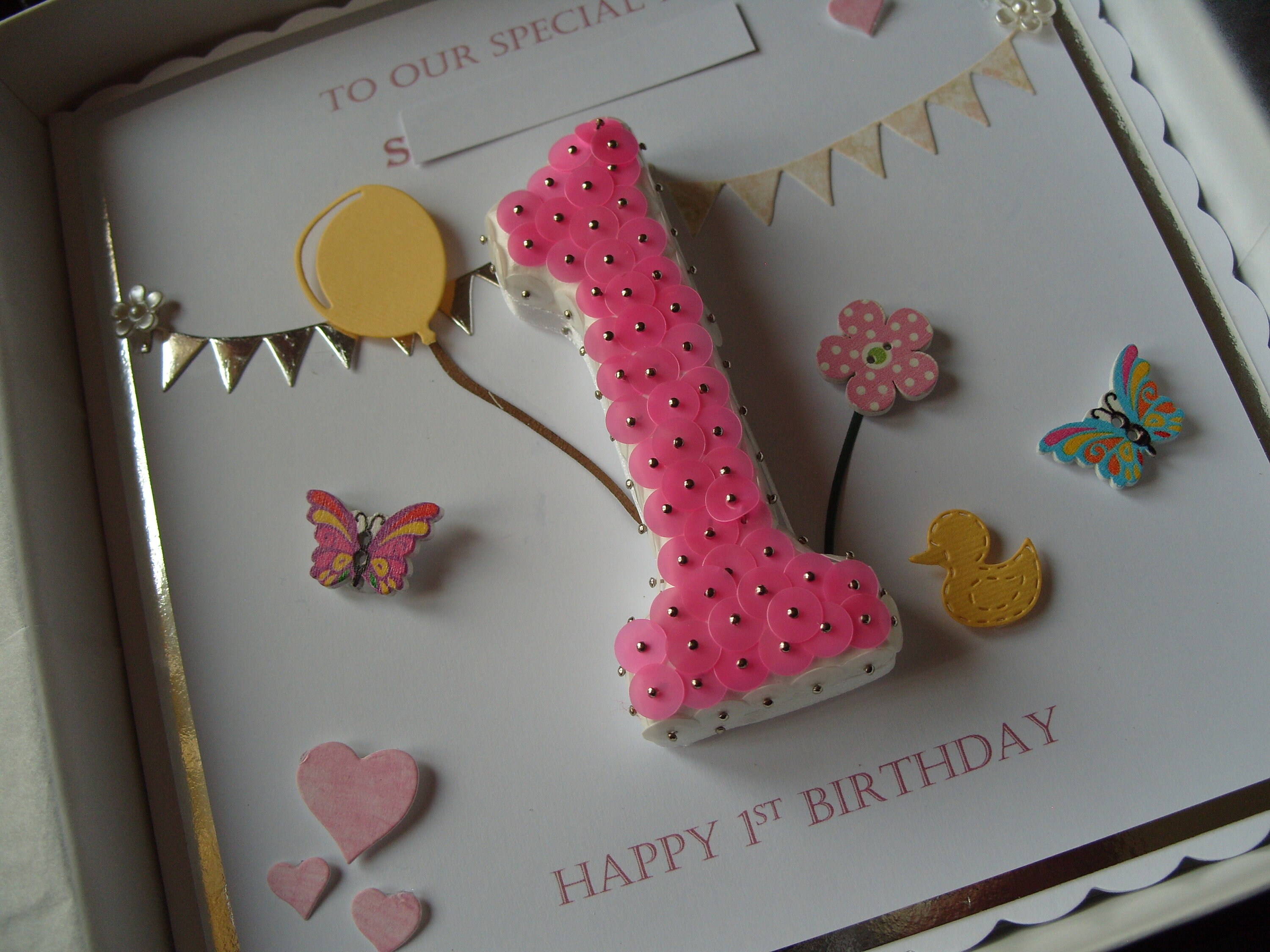 Handmade Personalised 1st Birthday Card Pink 8ins X 8ins - Etsy New Zealand