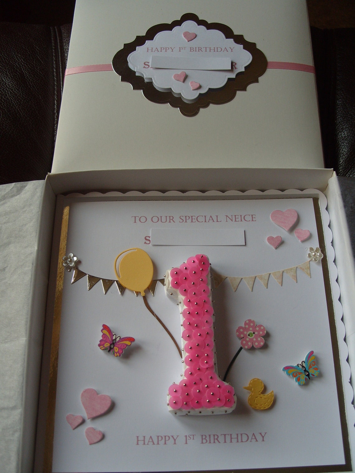 Handmade Personalised 1st Birthday Card Pink 8ins X 8ins - Etsy New Zealand