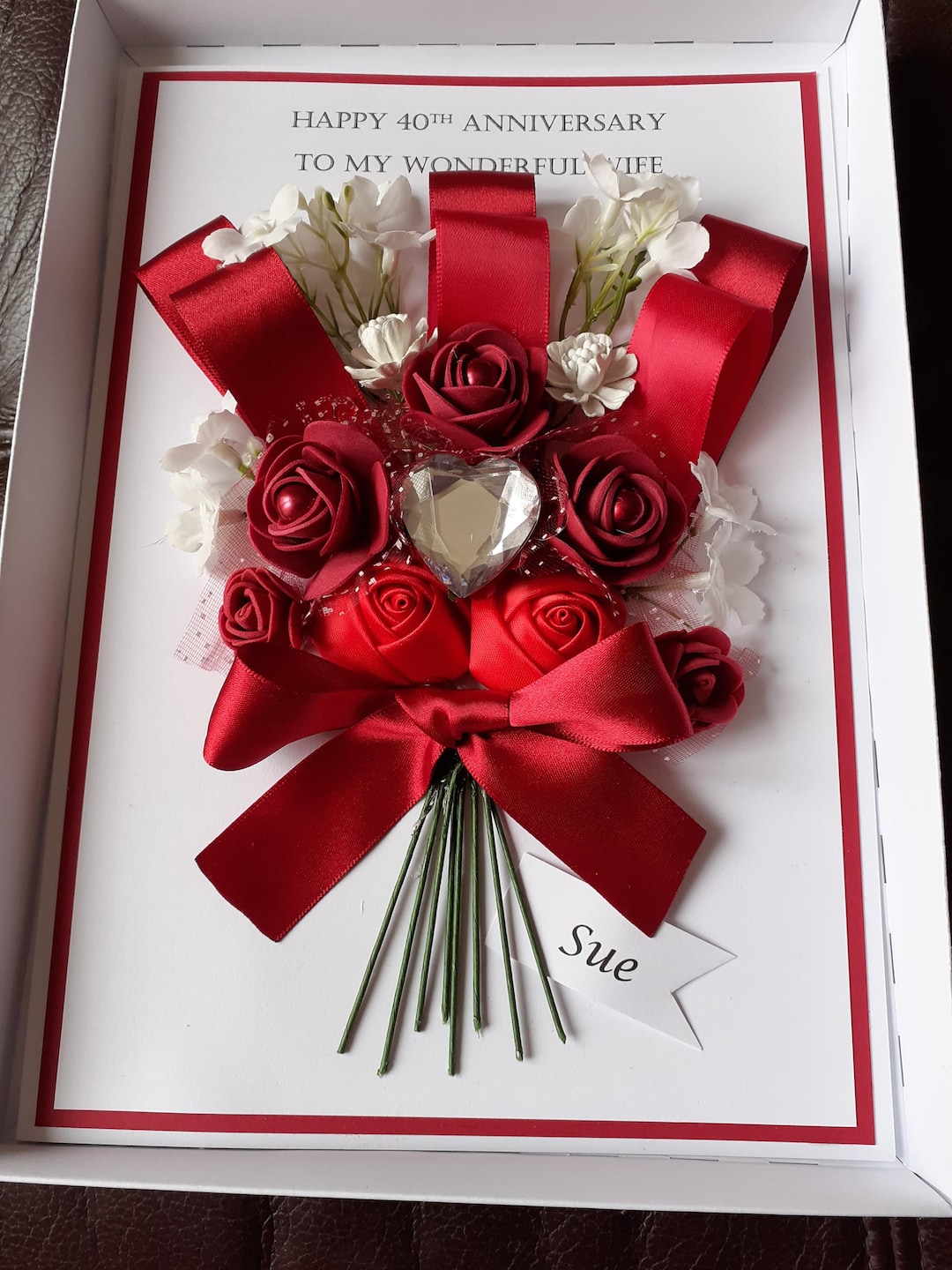 Luxury Handmade Personalized Ruby Wedding Anniversary Card - Boxed ...