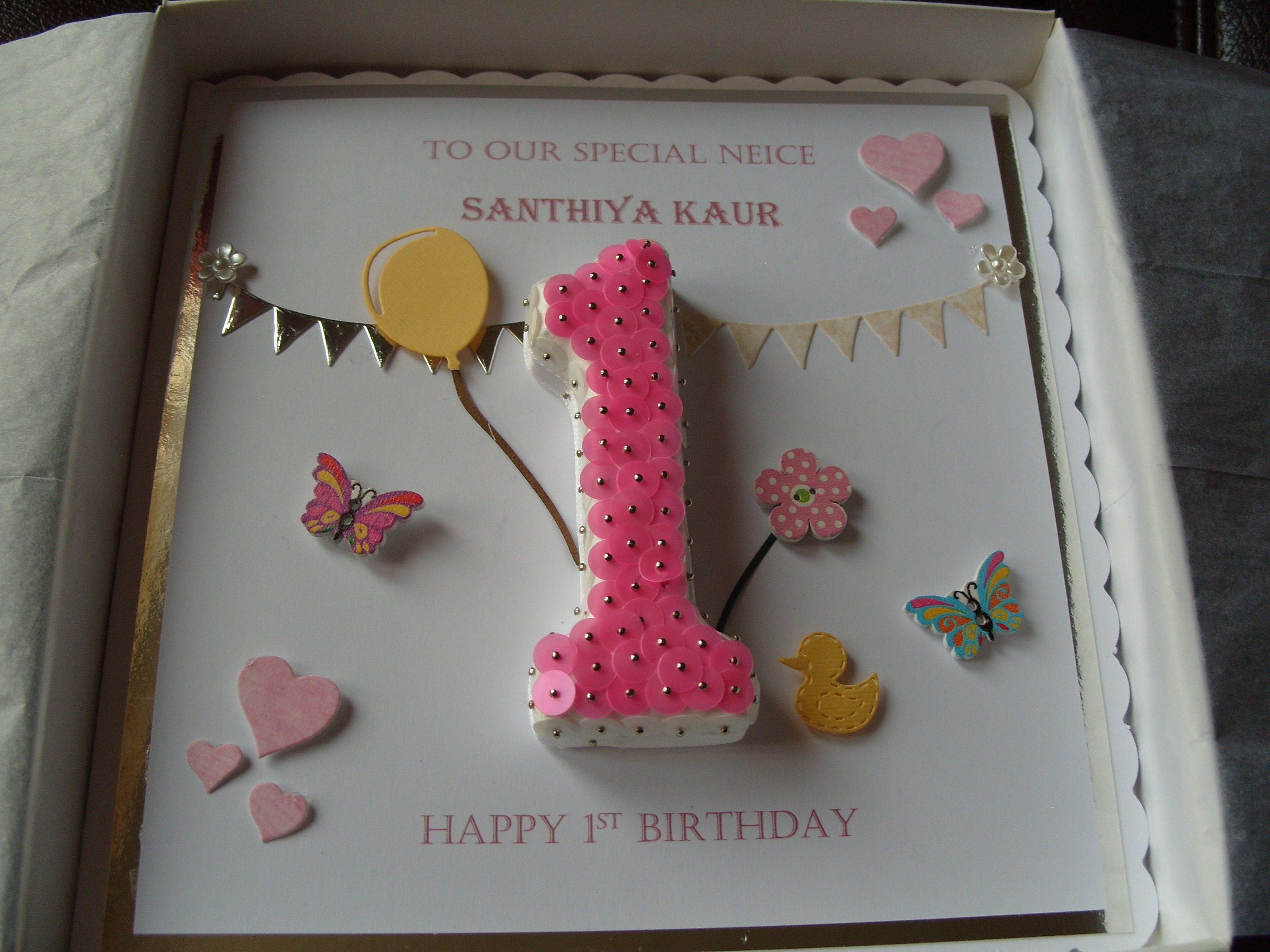 Handmade Personalised 1st Birthday Card Pink 8ins X 8ins - Etsy New Zealand