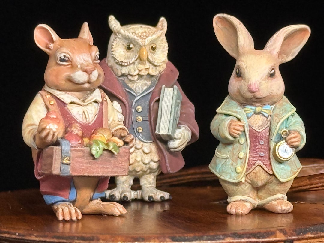 Hand Painted Anthropomorphic Animal Figurines, Woodland Miniatures in 1 ...