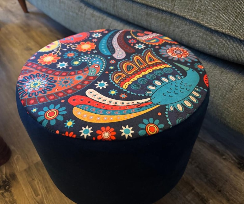 Hand Covered Funky Footstool With Bohemian Floral Design and Removeable ...