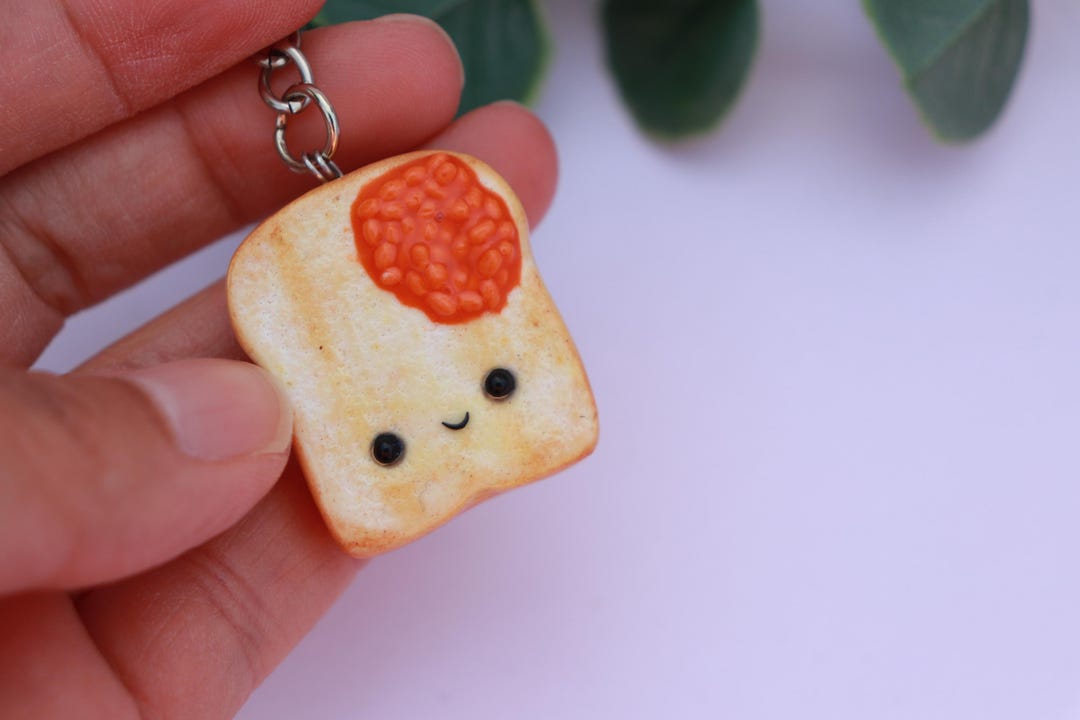Kawaii Polymer Clay Toast, Fake Food, Beans on Toast Keychain, Birthday ...