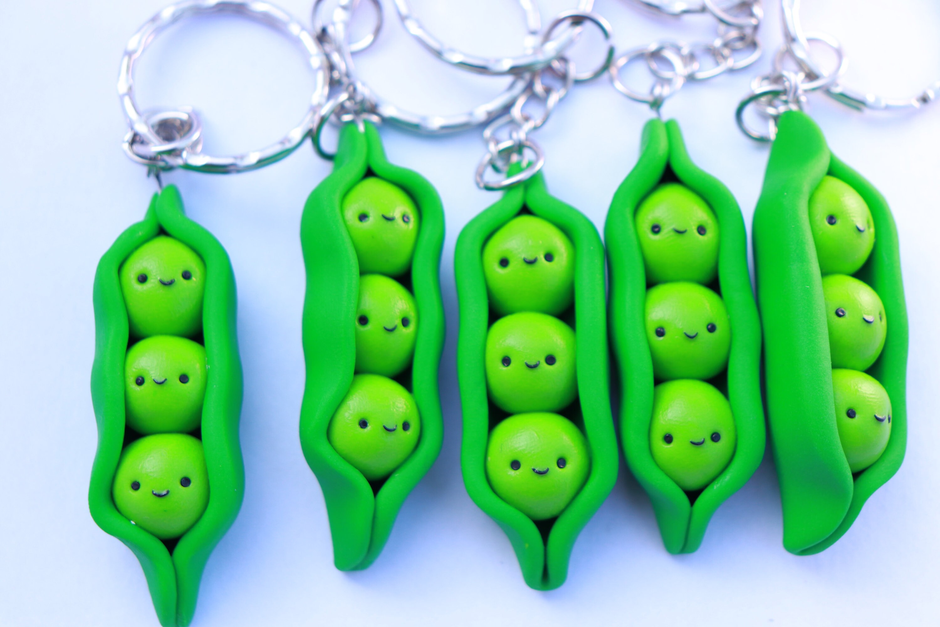 ONE Keychain Three Peas in A Pod Polymer Clay Charm Peas in | Etsy