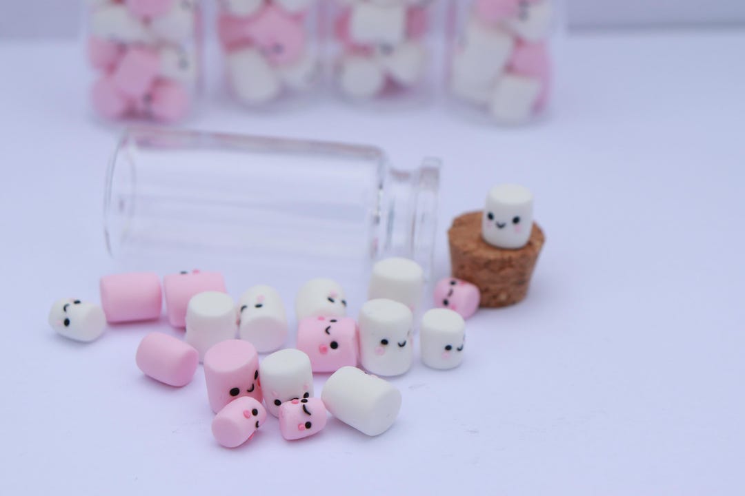 Mini Marshmallows in a Jar, Kawaii White and Pink Mallows, Polymer Clay ...