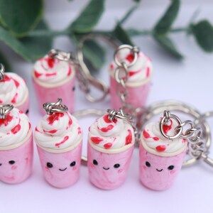 Strawberry Milkshake, Polymer Clay Kawaii Keychain, Coffee Lover ...