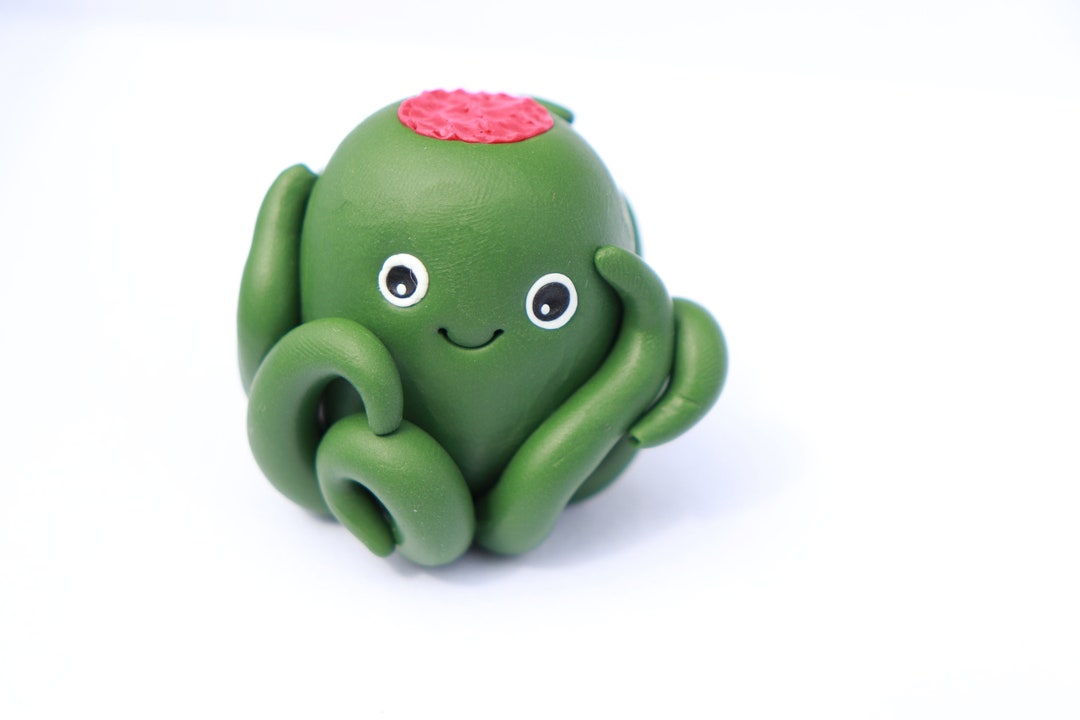 Octopus Cake Topper, Polymer Clay Ornament, Funny Birthday Gift, Olive ...
