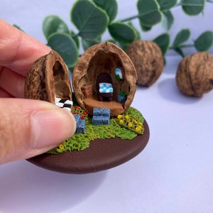 Miniature Walnut House, Polymer Clay Gift, Micro Dolls House, Birthday ...