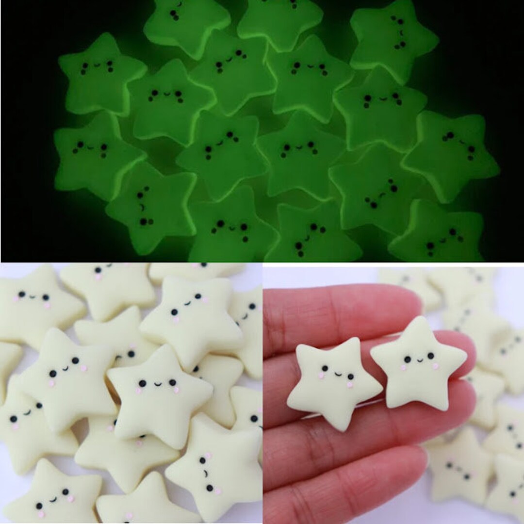 Polymer Clay Glow in the Dark Star, Kawaii Star Friend, Star Charm Flat Back, Birthday Gift, You ...