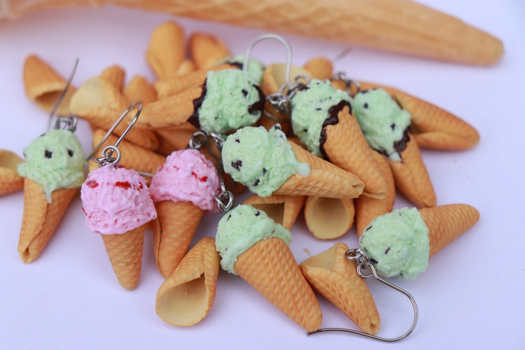Strawberry Ice Cream Earrings, Mint Chock Lovers, Polymer Clay ...
