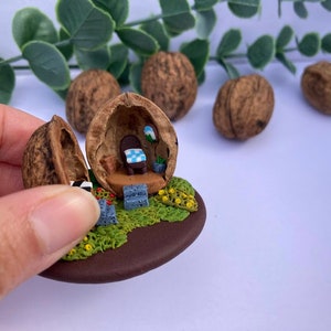 Miniature Walnut House, Polymer Clay Gift, Micro Dolls House, Birthday ...
