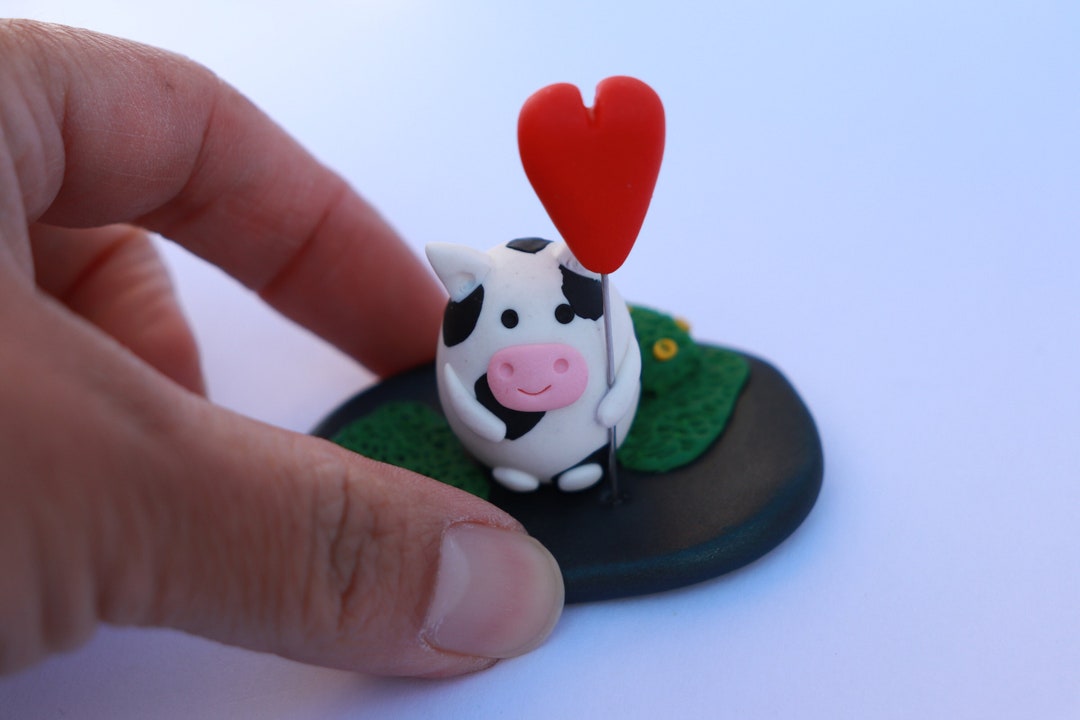 Topper de pastel de animales, adorno de escritorio, vaca de arcilla ...