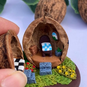 Miniature Walnut House, Polymer Clay Gift, Micro Dolls House, Birthday ...