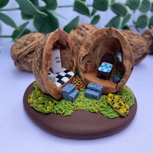 Miniature Walnut House, Polymer Clay Gift, Micro Dolls House, Birthday ...