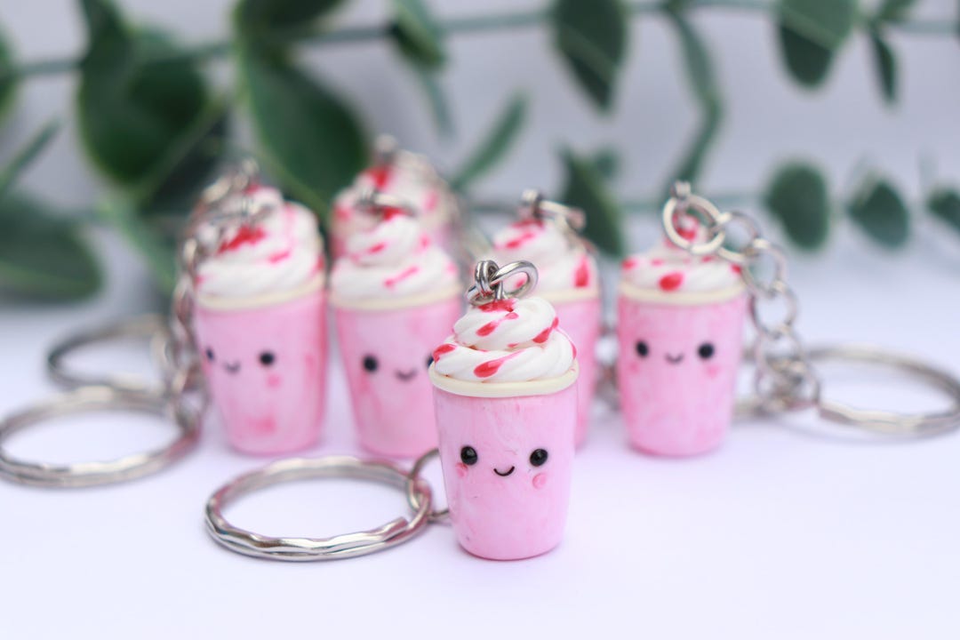 Strawberry Milkshake, Polymer Clay Kawaii Keychain, Coffee Lover ...