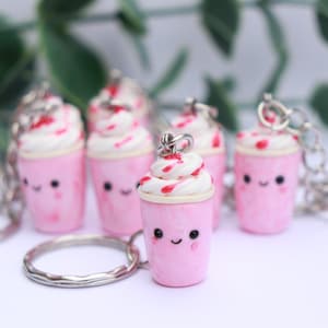 Strawberry Milkshake, Polymer Clay Kawaii Keychain, Coffee Lover ...