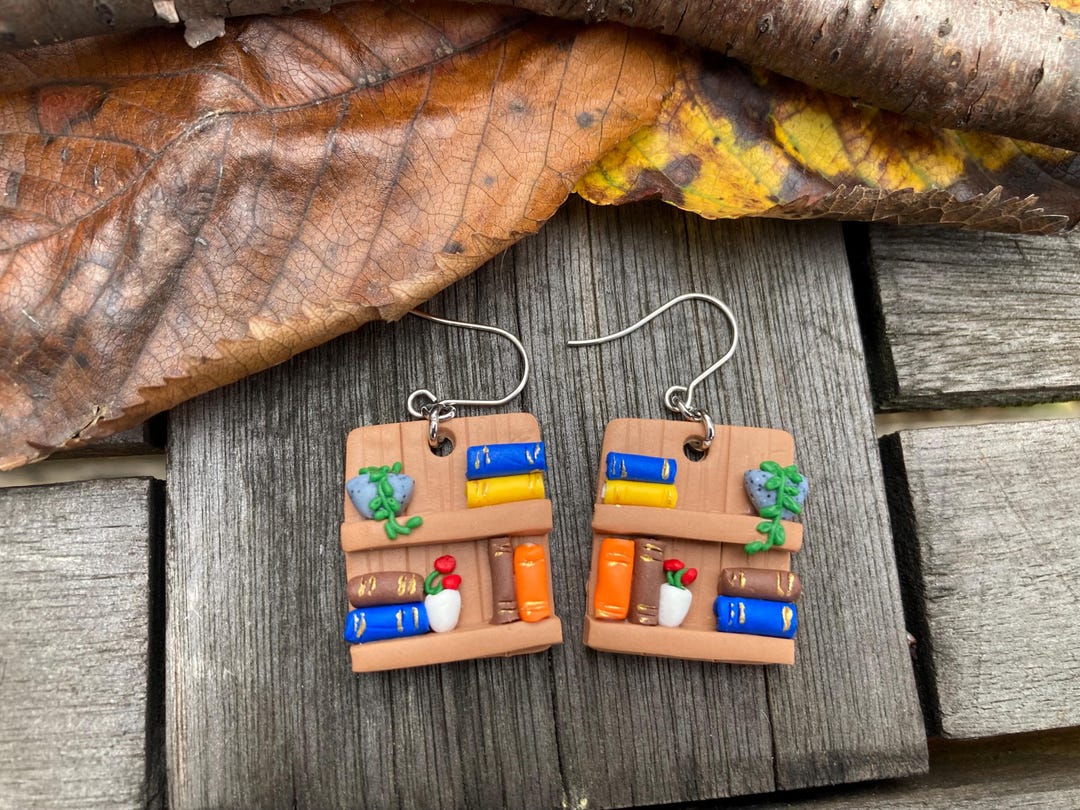 Polymer Clay Bookcase Earrings: Book Lover Gift - Etsy