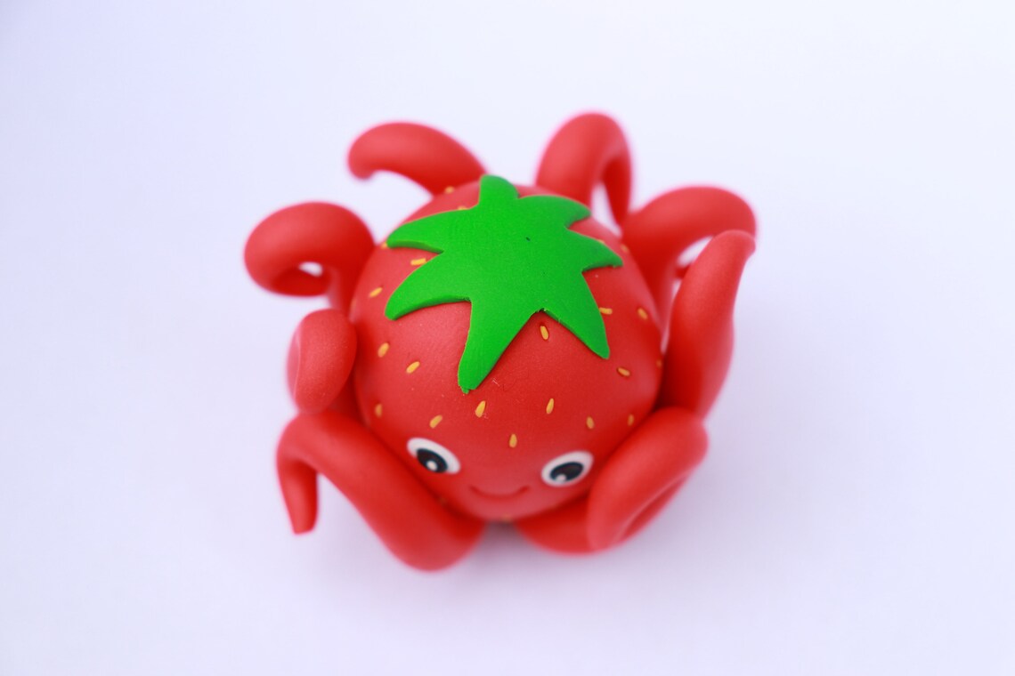 Octopus Cake Topper Strawberry Octopus Ornament Polymer Clay | Etsy