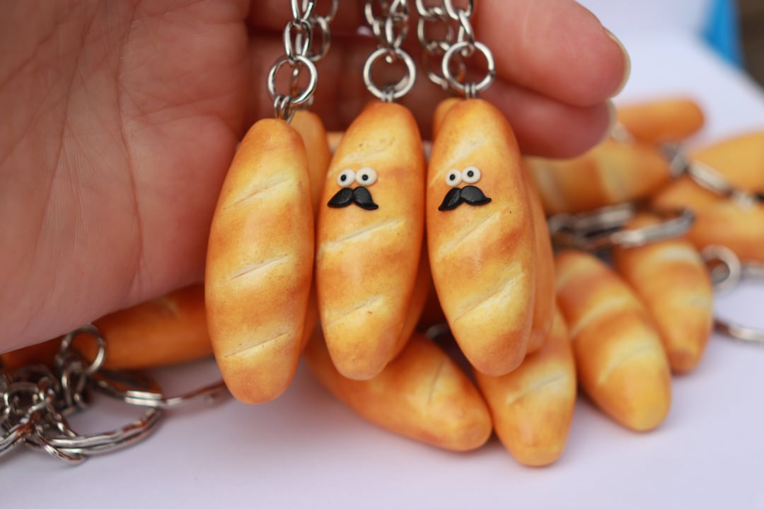 Polymer Clay Baguette Keychain, Funny French Bread Bag Charm, Birthday ...