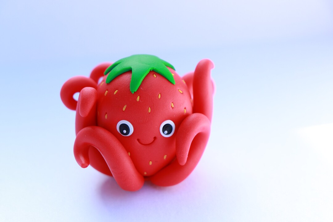 Octopus Cake Topper, Strawberry Octopus Ornament, Polymer Clay Desk ...