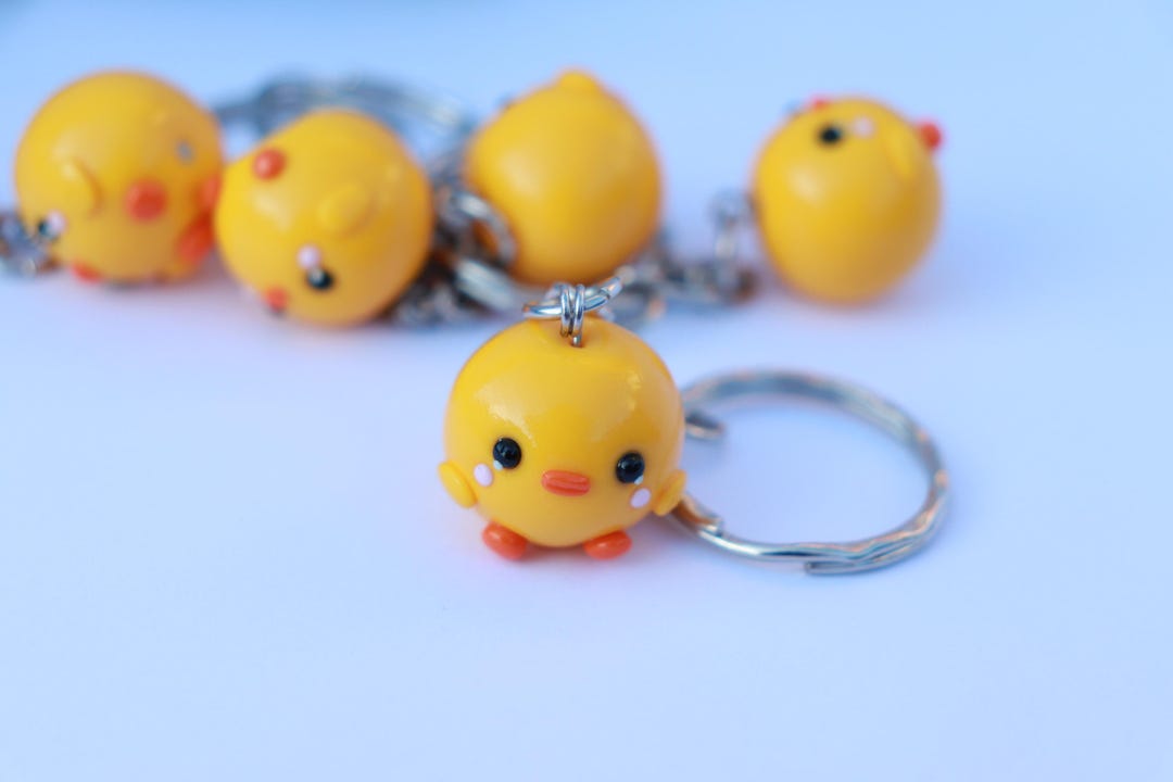 Chubby Kawaii Chick, Polymer Clay Cute Keychain, Birthday Gift, Easter Yellow Chicken, Animal ...