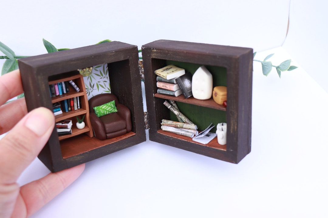 Miniature Library Diorama, Polymer Clay Ornament, Book Lover Gift, Gift ...