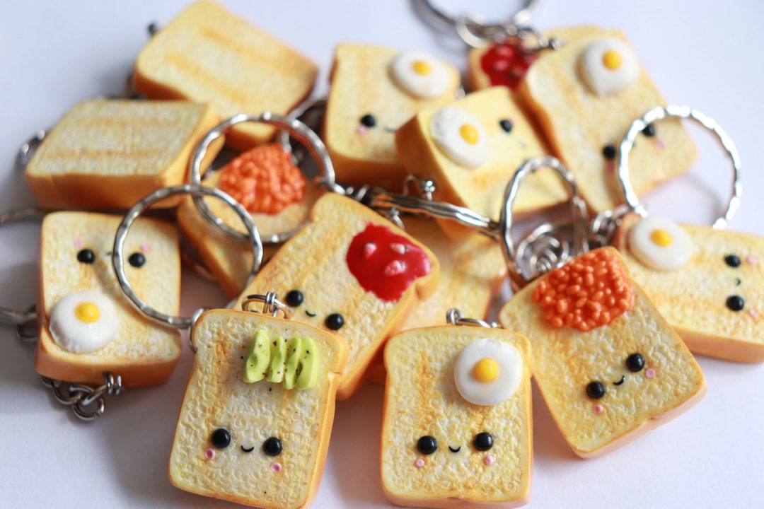 Kawaii Egg on Toast Keychain: Polymer Clay Food Charm - Etsy