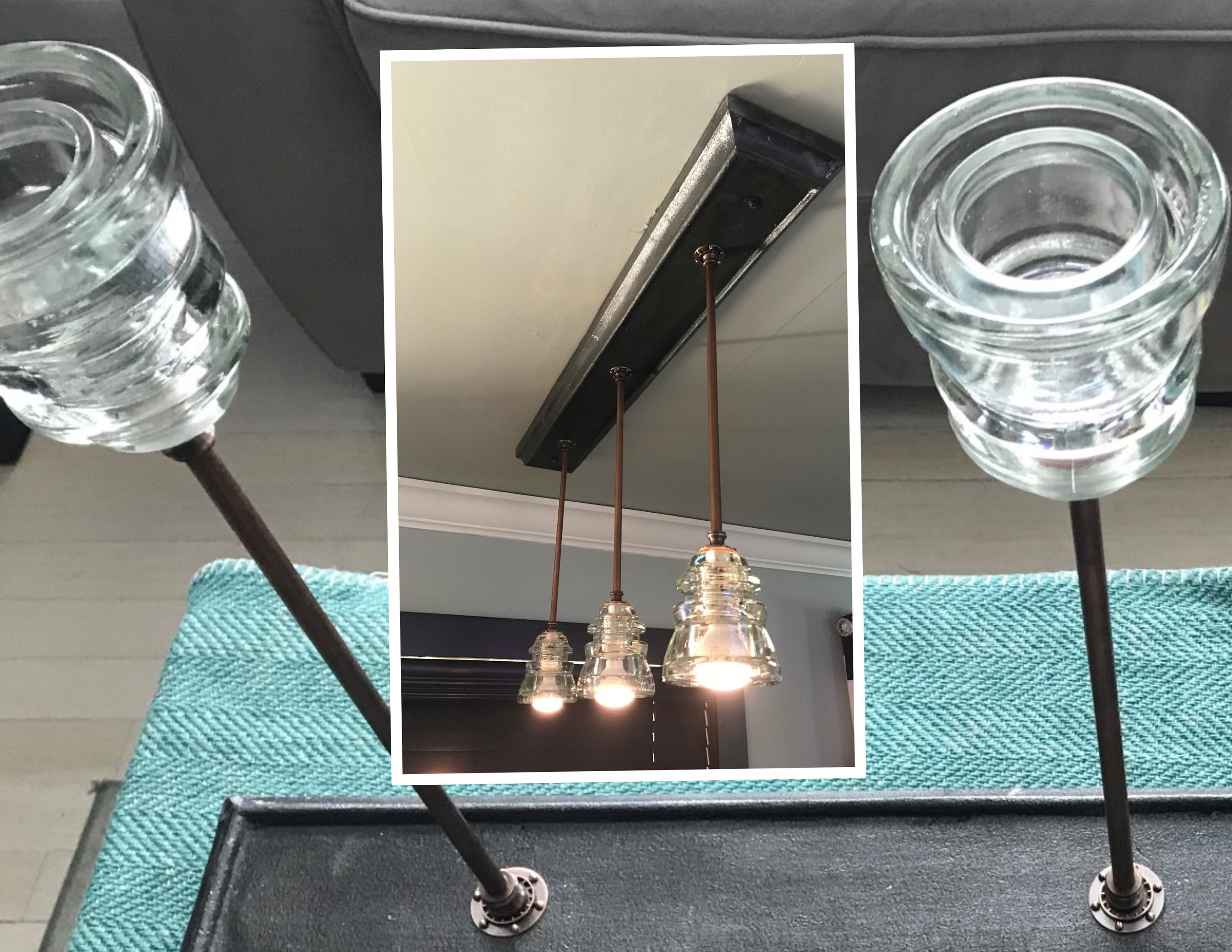 Glass Insulator 3-light Ceiling Fixture W/ Cast Metal Ceiling - Etsy