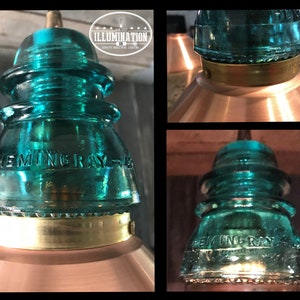 Hemingray 42 Glass Insulator Pendant W/solid Copper Shade, Brass ...