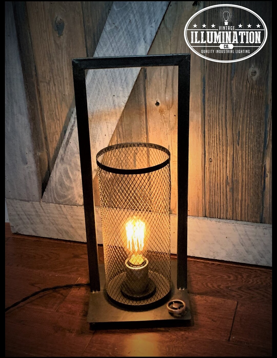 Industrial Wire Cage Table Lamp - 8" Wide X 20" High - Welded Steel ...