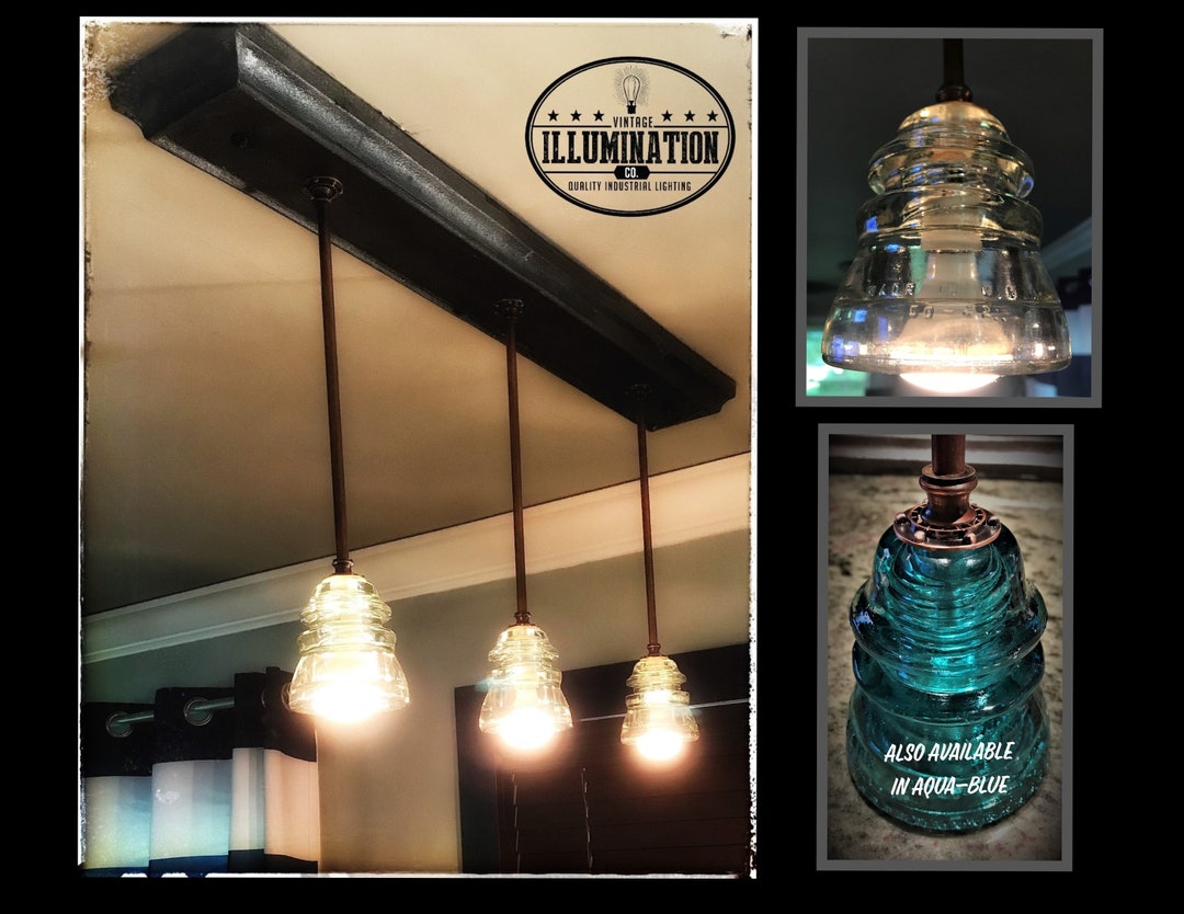 Glass Insulator, 3-light Ceiling Fixture W/ Cast Metal Ceiling Canopy ...