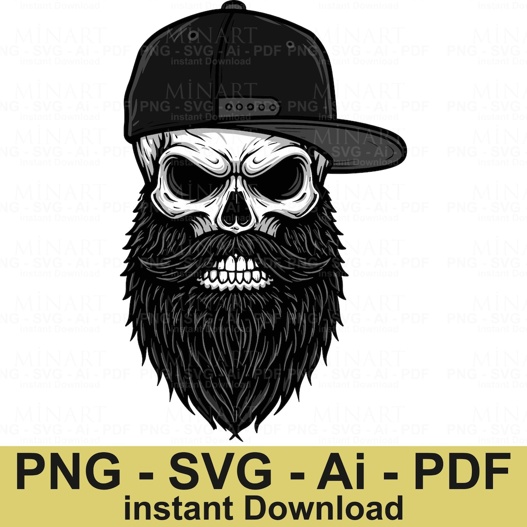 Bearded Skull With Baseball Cap (svg, Png, Ai, Pdf) - Etsy