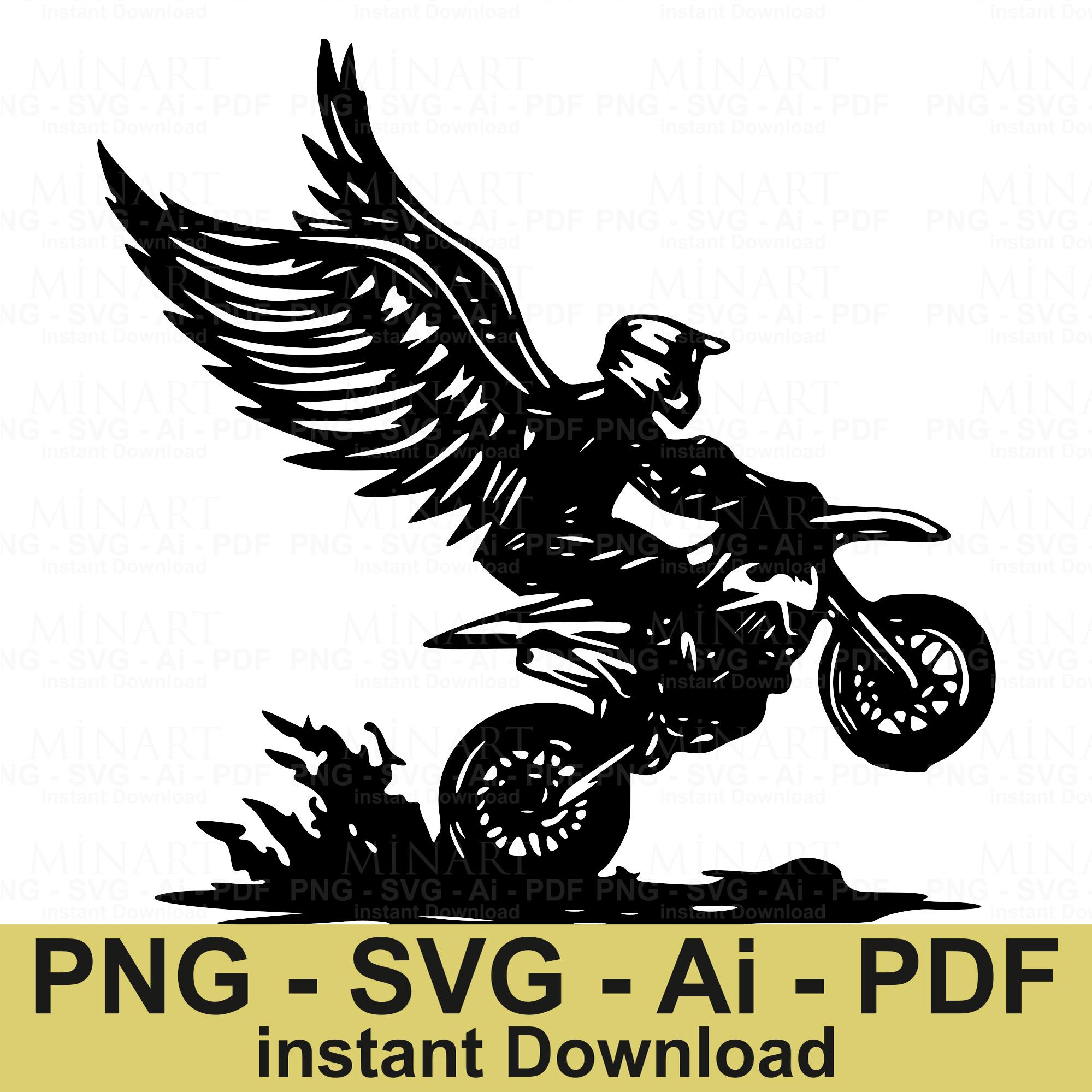 Winged Motocross Rider SVG, Dirt Bike Angel Silhouette (digital ...