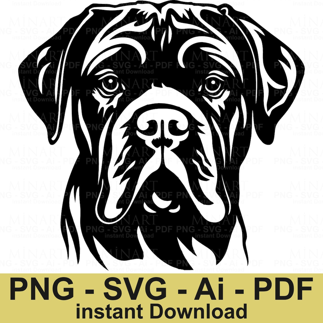 Boxer Dog SVG PNG Ai PDF Cut File, Boxer Head Line Art Clipart, Digital ...